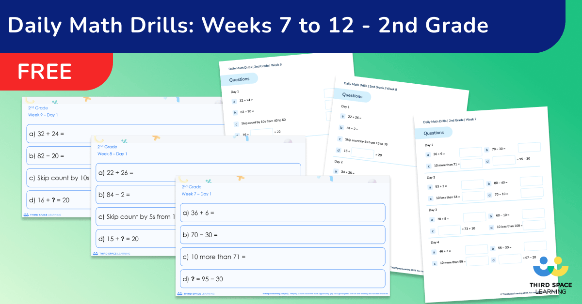 [FREE] Daily Math Drills Weeks 7 to 12 2nd Grade